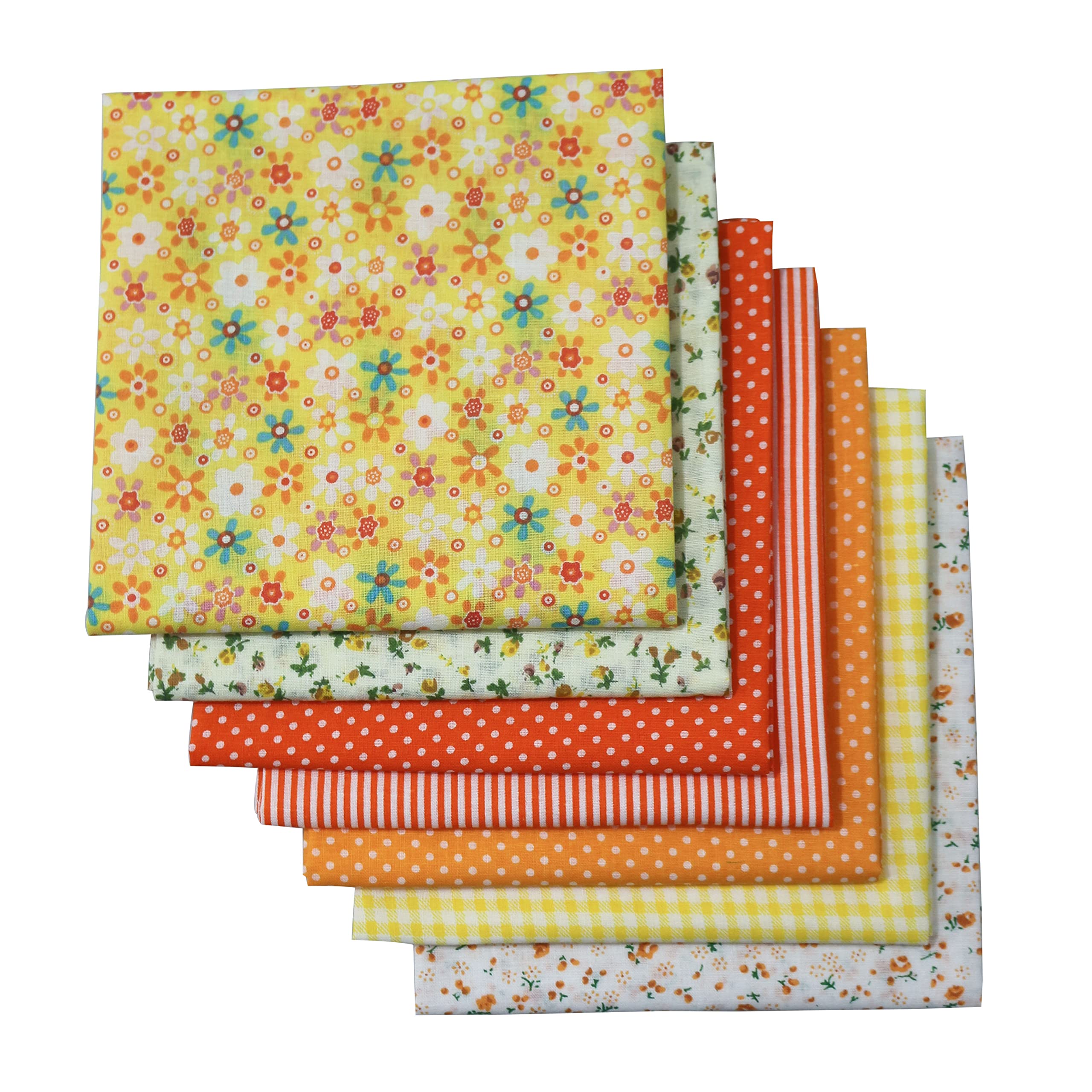 OZXCHIXU 7PCS/lot Yellow Series Floral Cotton Fabric,19.7X19.7 inches Quilting Patchwork Fabric Fat Quarter Bundles Fabric for Scrapbooking Cloth Sewing DIY Crafts Handmade Bags Pillows