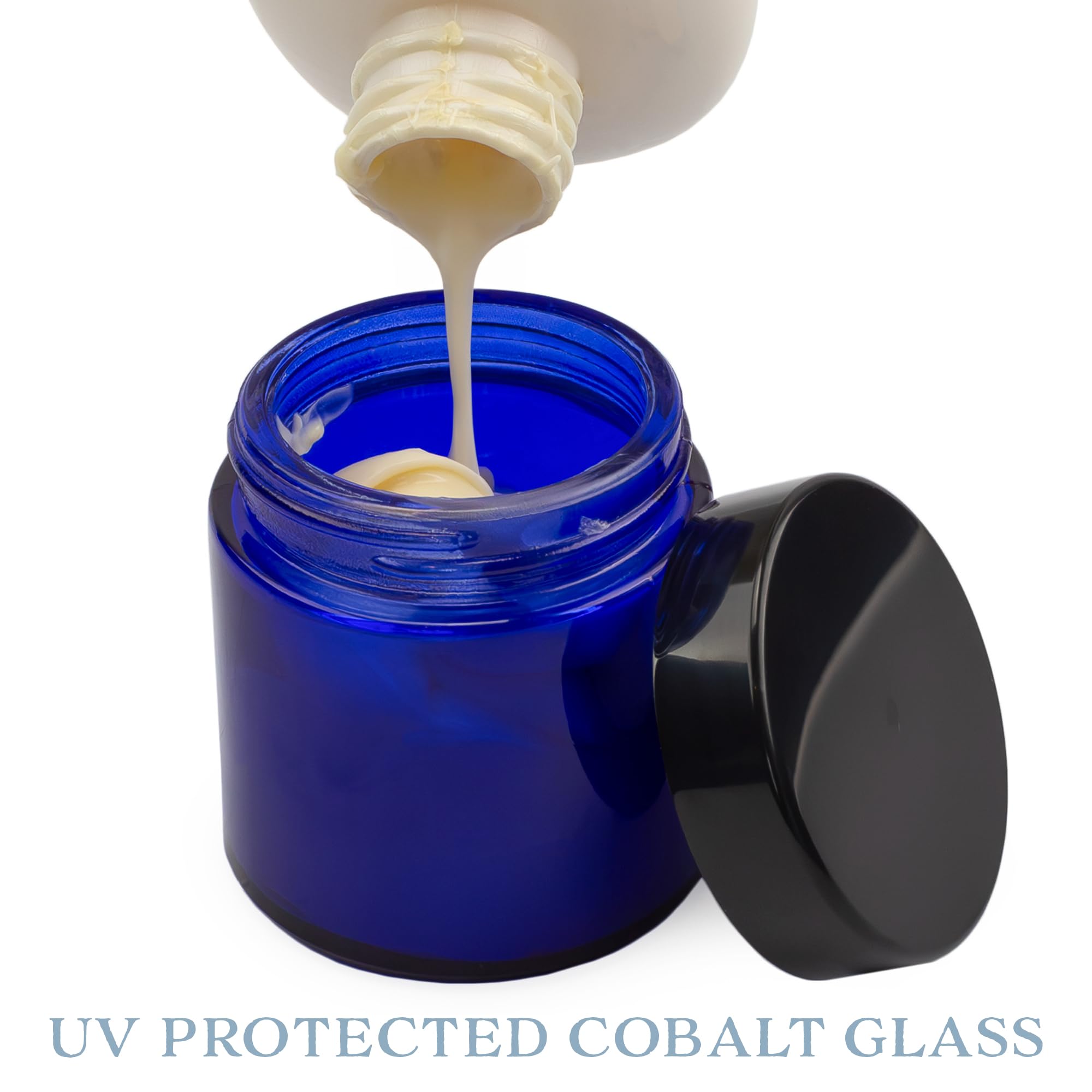 4-Ounce Cobalt Blue Glass Straight Sided Cosmetic Jars (12-Pack); 120 ml. Capacity, BPA-Free Lids