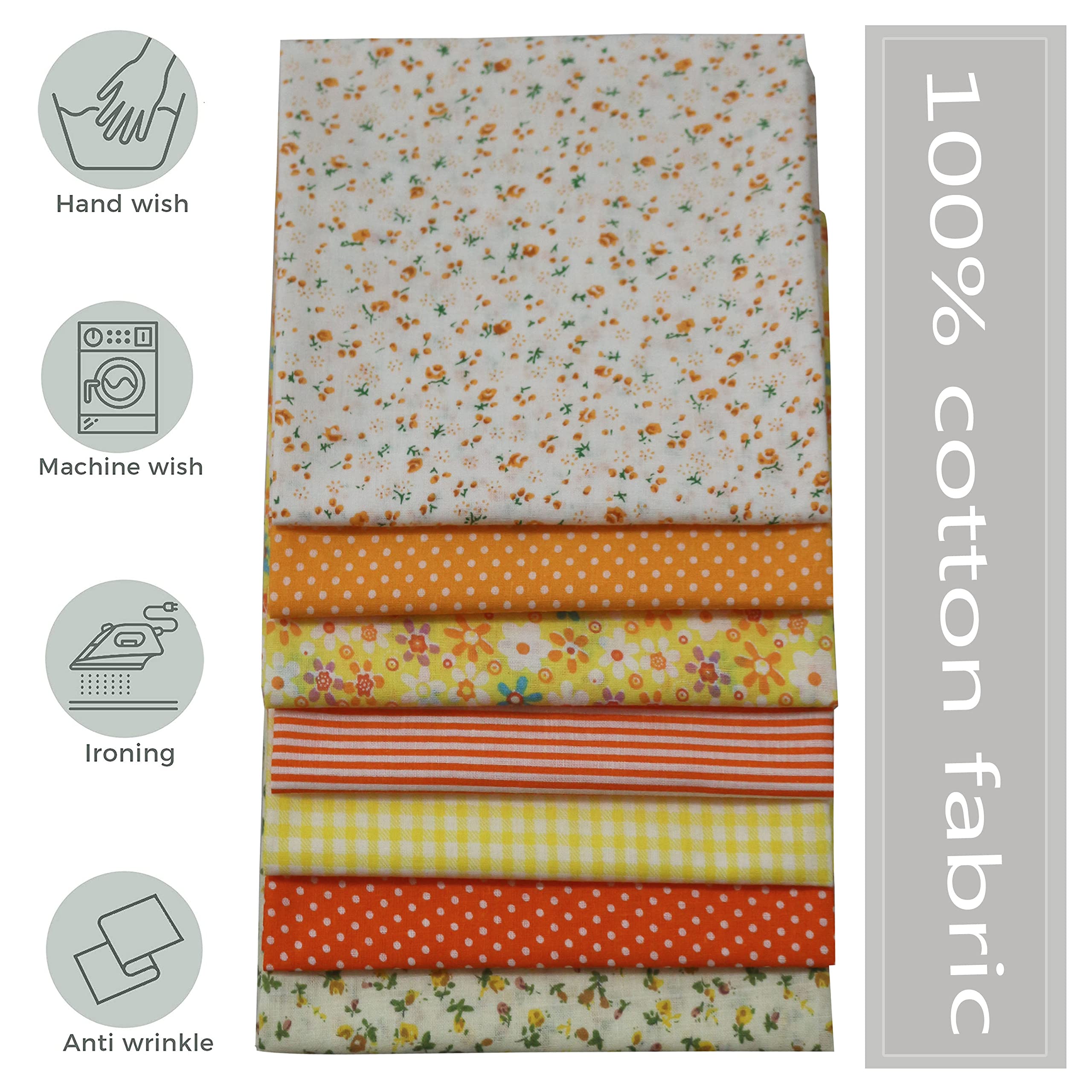 OZXCHIXU 7PCS/lot Yellow Series Floral Cotton Fabric,19.7X19.7 inches Quilting Patchwork Fabric Fat Quarter Bundles Fabric for Scrapbooking Cloth Sewing DIY Crafts Handmade Bags Pillows