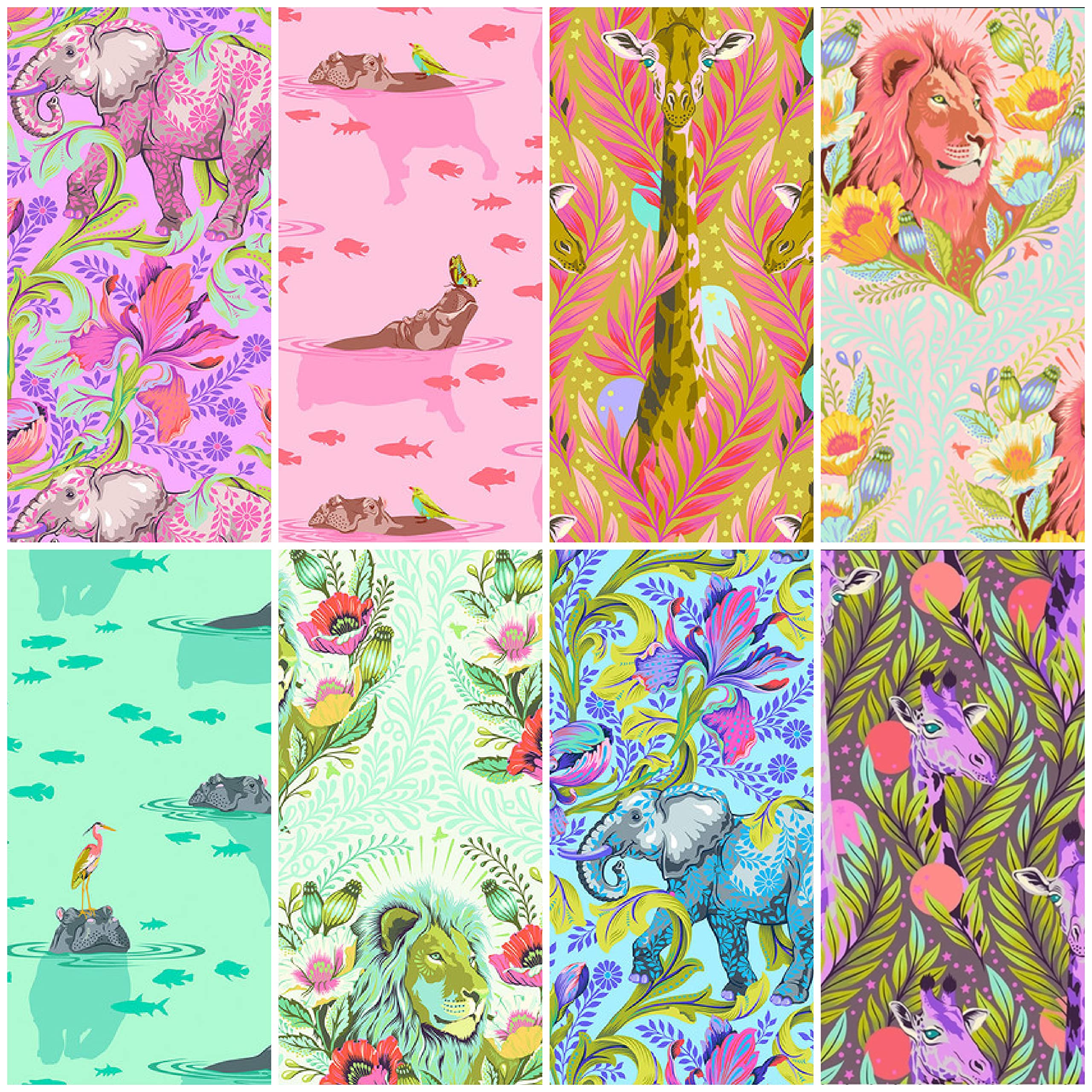 Everglow Fat Quarter Bundle (8 Pieces) by Tula Pink for FreeSpirit 18 x 21 inches (45.72 cm x 53.34 cm) Fabric cuts