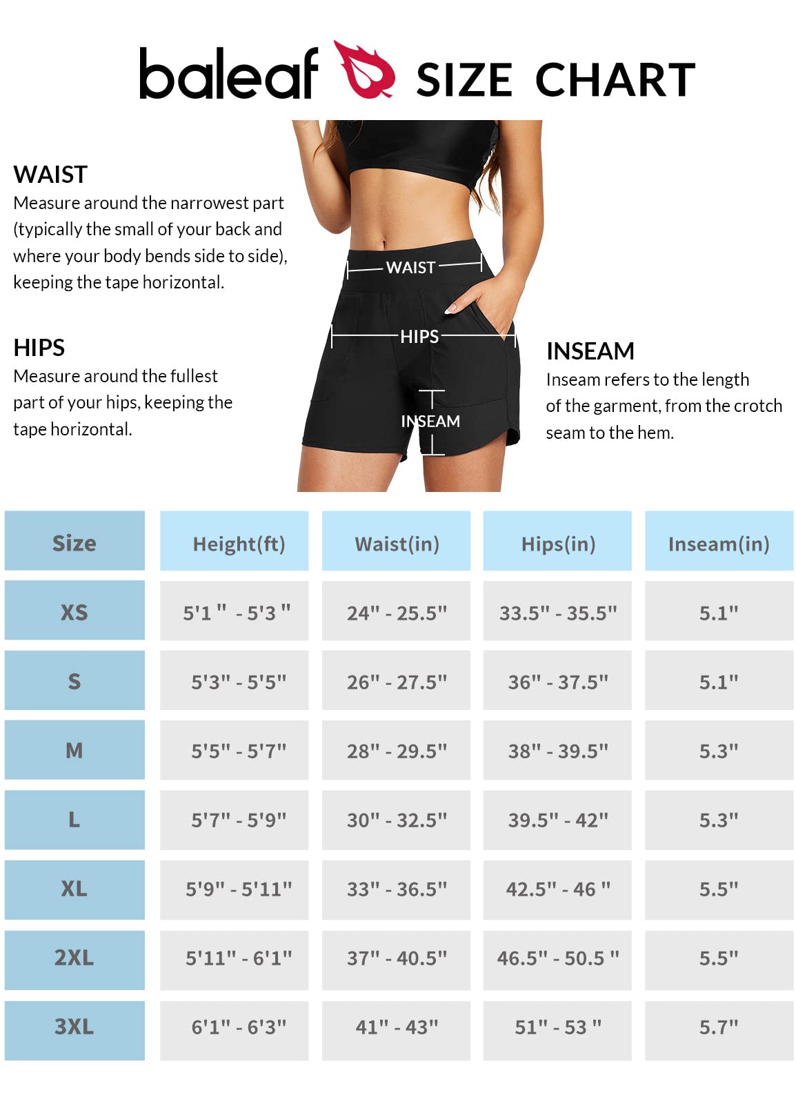 BALEAF Women's Swim Shorts Tummy Control Modest Swimsuits Bathing Suit Bottoms 5" Board Shorts Beach Trunks with Pockets Black 3XL