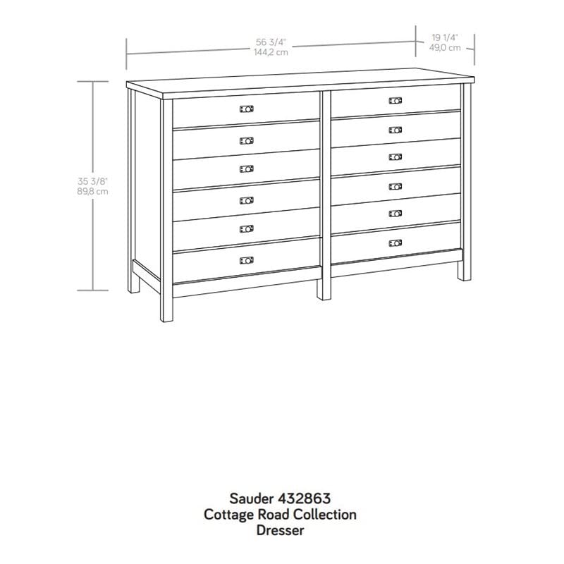 Sauder Cottage Road 6-Drawer Bedroom Dresser in Raven Oak, Raven Oak Finish