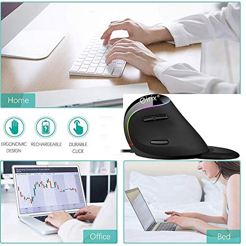 eirix Wired Ergonomic Vertical Mouse: RGB Backlit Ergo Mice with 3200 Adjustable DPI, Removable Palm Rest, Compatible with Windows and MAC OS