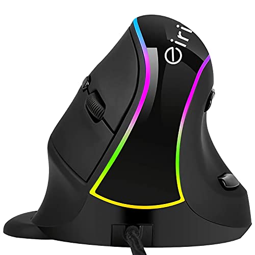 eirix Wired Ergonomic Vertical Mouse: RGB Backlit Ergo Mice with 3200 Adjustable DPI, Removable Palm Rest, Compatible with Windows and MAC OS
