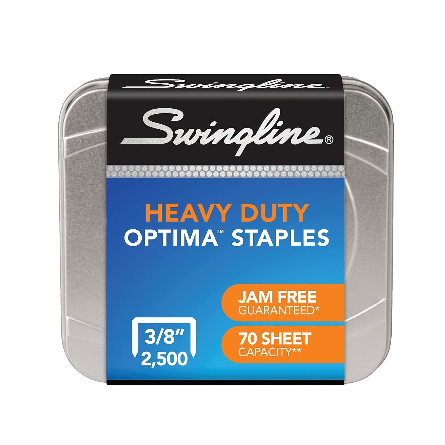 Swingline Staples, Optima, High Capacity, 3/8" Length, Jam Free, 125/Strip, 2500/Box, 1 Box (35550)