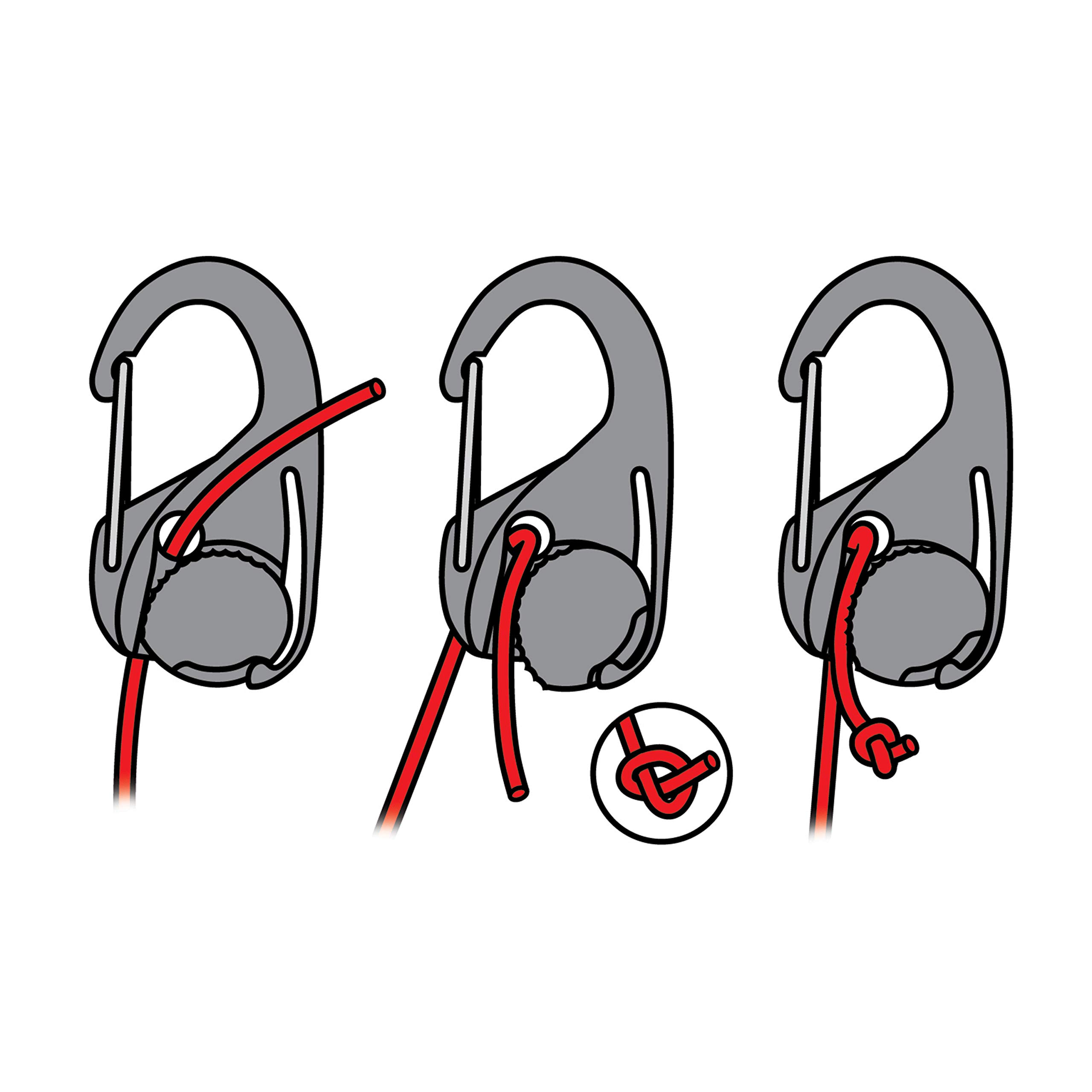 Nite Ize CamJam Cord Tightener - Tie Down Rope Tightener with Carabiner Clip - Lightweight Utility Cord Tightener for Camping Accessories & Hiking Gear - 4 Pack