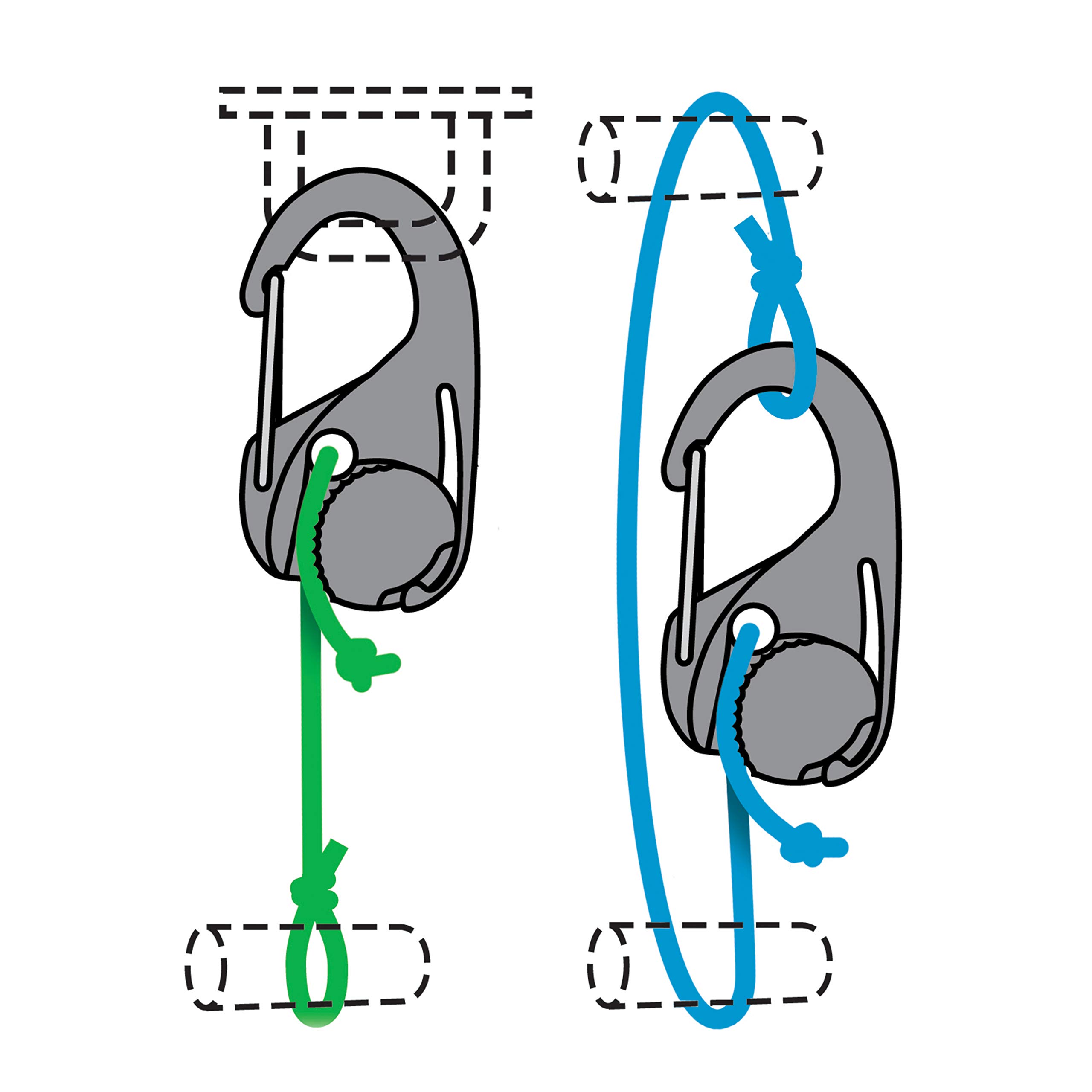Nite Ize CamJam Cord Tightener - Tie Down Rope Tightener with Carabiner Clip - Lightweight Utility Cord Tightener for Camping Accessories & Hiking Gear - 4 Pack