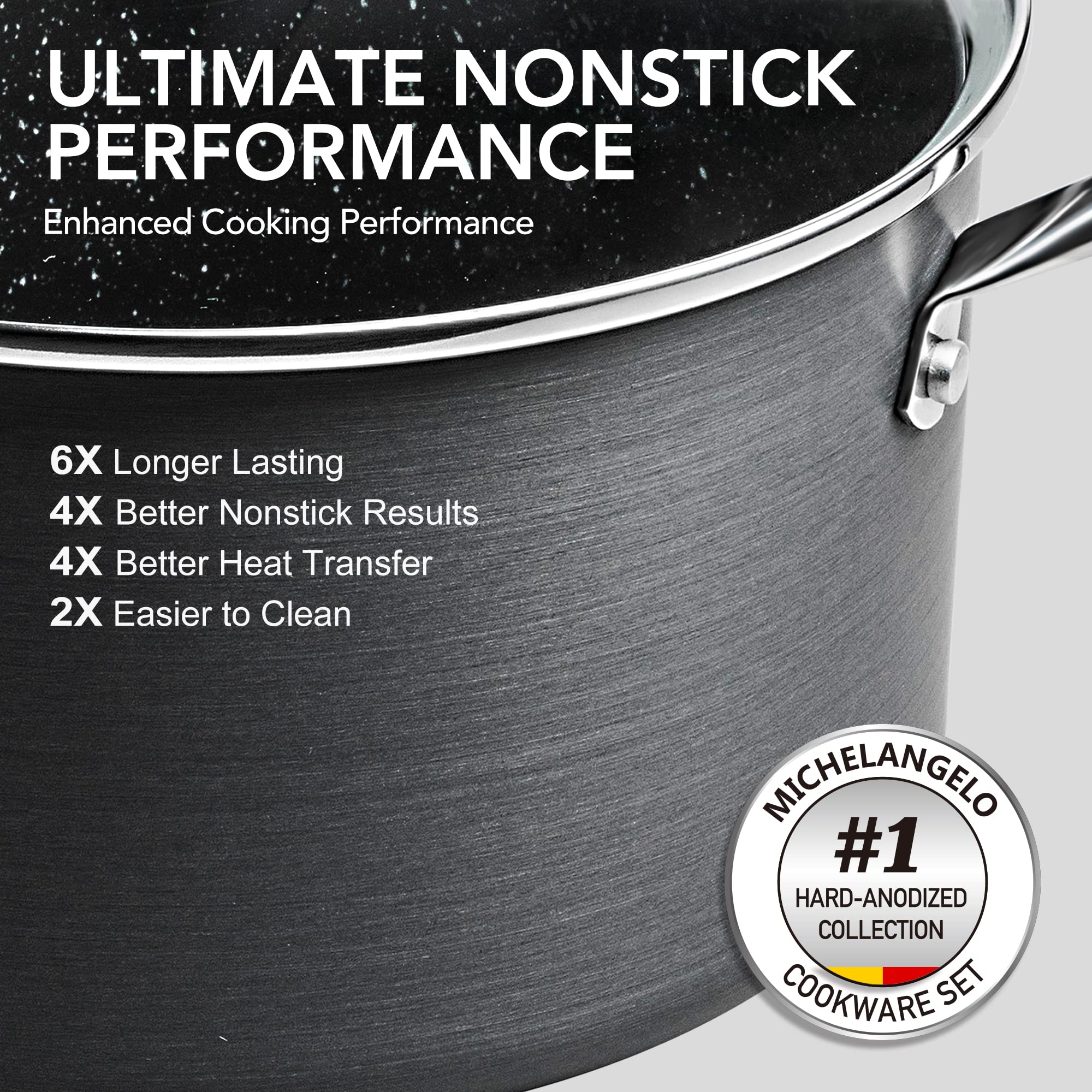 MICHELANGELO Hard Anodized Cookware Set - 10 Pcs Non Stick Pots and Pans Set with Granite Interior, Induction Cookware Set with Steamer Insert