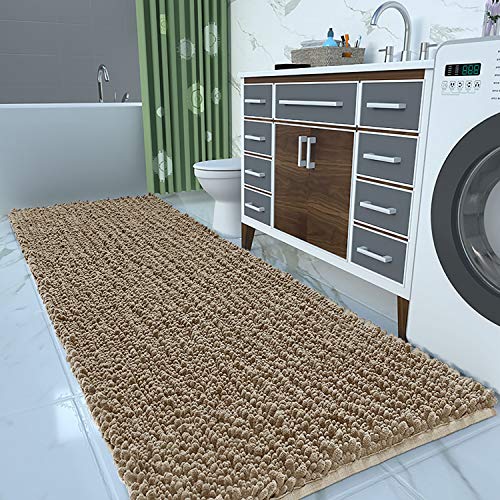 Yimobra Original Luxury Shaggy Bath Mat, 44.1 X 24 Inches, Super Absorbent Water, Non-Slip, Machine-Washable, Soft and Cozy, Thick Modern for Bathroom Bedroom, Camel