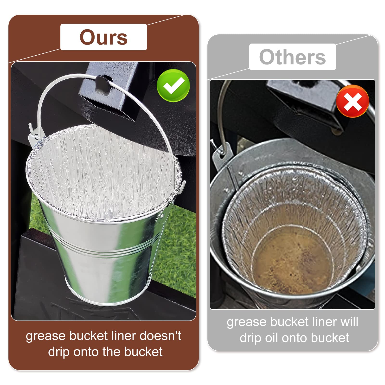 QuliMetal Drip Grease Bucket Can and 15-Pack Disposable Foil Liners Replaces HDW152 for Traeger & Pit Boss, Z Grill BBQ Grills, Rec Tec Pellet Grill Large Drip Bucket, Silver