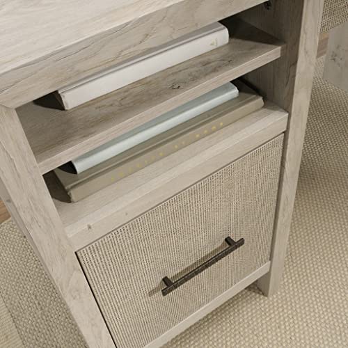 Sauder Pacific View L-Desk, L: 58.47" x W: 58.43" x H: 29.92", Chalked Chestnut Finish
