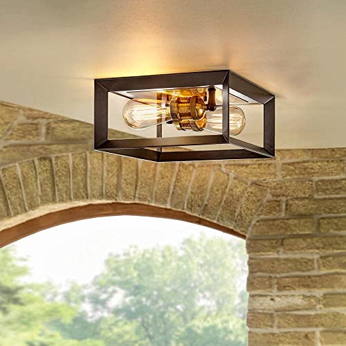 Home Decorators Collection HD-1550-I 2-Light Matte Black Frame Flushmount Lights