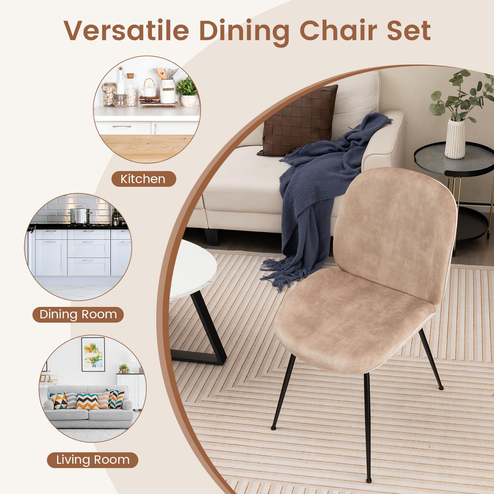 Giantex Dining Chairs Set of 2, Velvet Kitchen Chair Set with Metal Base, Max Load 330 Lbs, Armless Dining Side Chair with Padded Seat, Upholstered Modern Accent Dining Room Chairs
