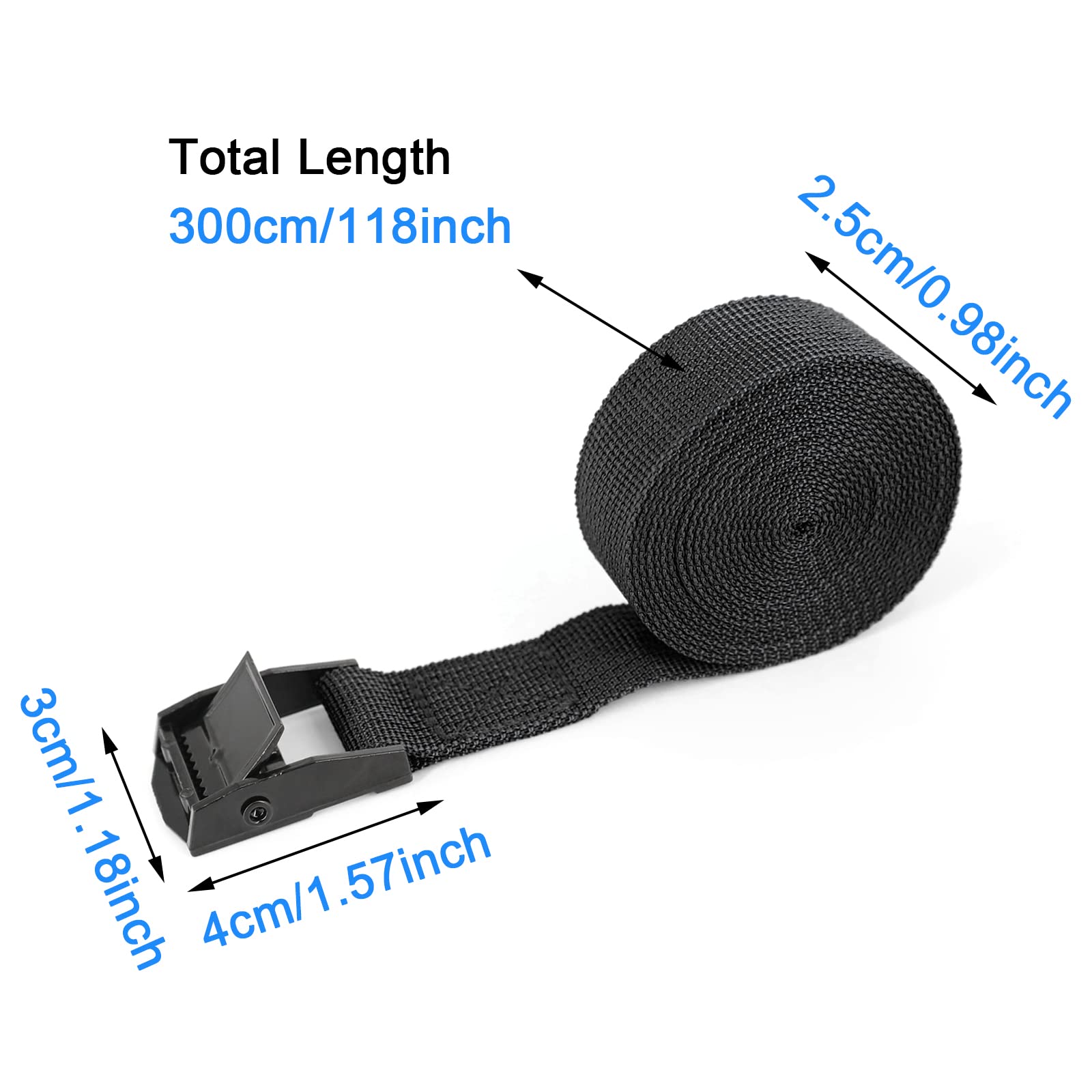 RIO Direct 2PCS Tie Down Straps, Heavy Duty Lashing Straps Adjustable Cam Buckle Tie-Down Straps for Motorcycle, Cargo, Trucks,Trailer,Luggage- 9.8' x 1" Black