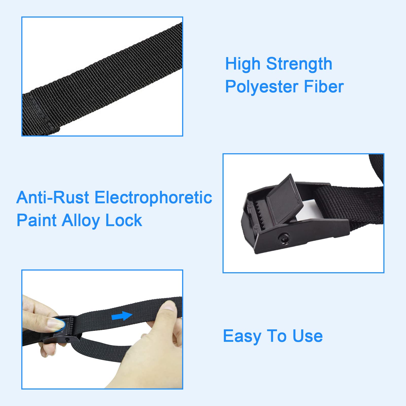 RIO Direct 2PCS Tie Down Straps, Heavy Duty Lashing Straps Adjustable Cam Buckle Tie-Down Straps for Motorcycle, Cargo, Trucks,Trailer,Luggage- 9.8' x 1" Black