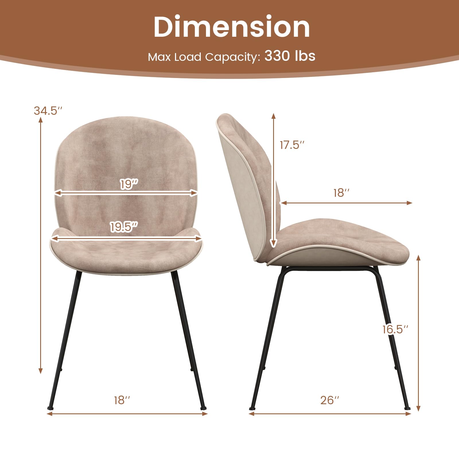 Giantex Dining Chairs Set of 2, Velvet Kitchen Chair Set with Metal Base, Max Load 330 Lbs, Armless Dining Side Chair with Padded Seat, Upholstered Modern Accent Dining Room Chairs