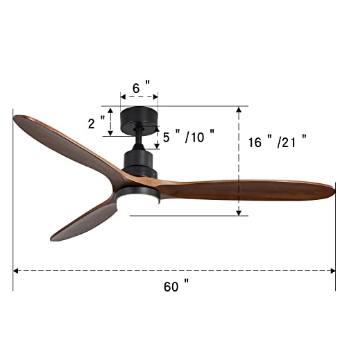 Sofucor Ceiling Fan 60'' Wood Ceiling Fan with Lights Remote Control Walnut Blades Dimmable Light Reversible DC Motor Modern Ceiling Fan for Kitchen, Bedroom, Basement, Dining, Living Room Matte Black
