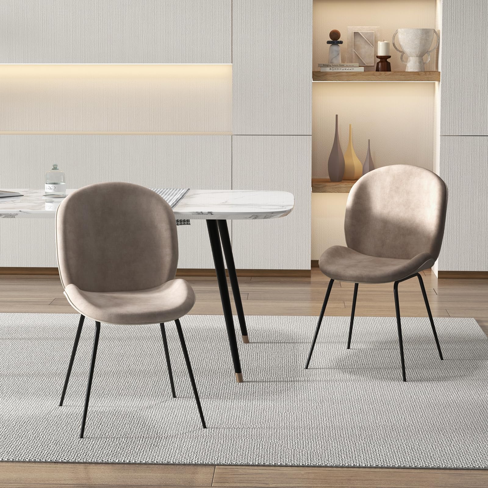 Giantex Dining Chairs Set of 2, Velvet Kitchen Chair Set with Metal Base, Max Load 330 Lbs, Armless Dining Side Chair with Padded Seat, Upholstered Modern Accent Dining Room Chairs
