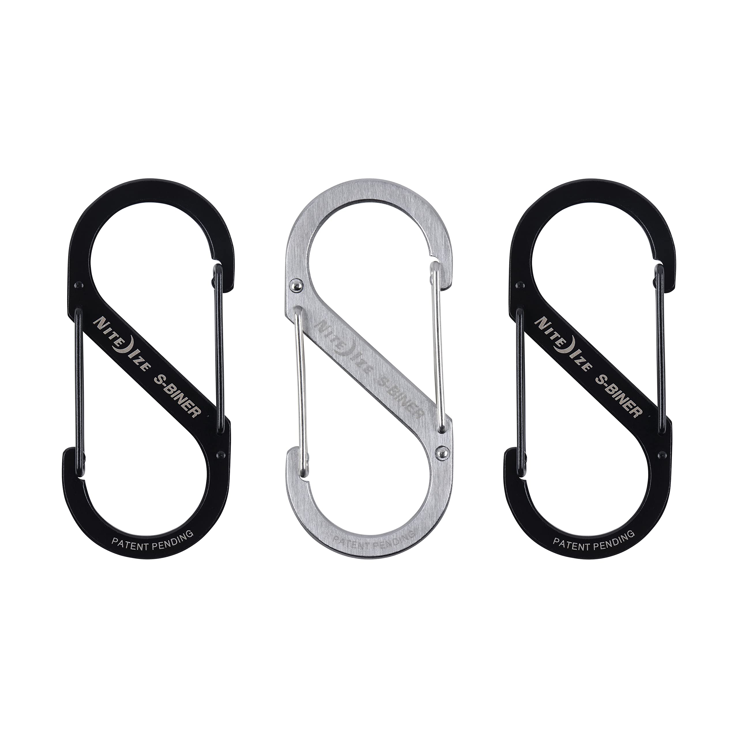 Nite Ize S-Biner Stainless Steel Dual Carabiner - Multi Purpose Dual Carabiner Clip - Great for Camping Supplies & Hiking Essentials - Secure Key Holder - Size 4, Black/Stainless Steel (3 Pack)