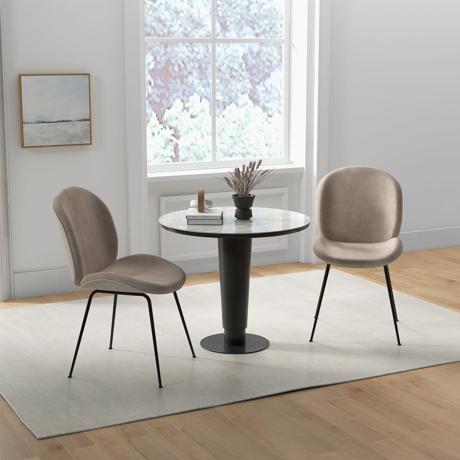 Giantex Dining Chairs Set of 2, Velvet Kitchen Chair Set with Metal Base, Max Load 330 Lbs, Armless Dining Side Chair with Padded Seat, Upholstered Modern Accent Dining Room Chairs