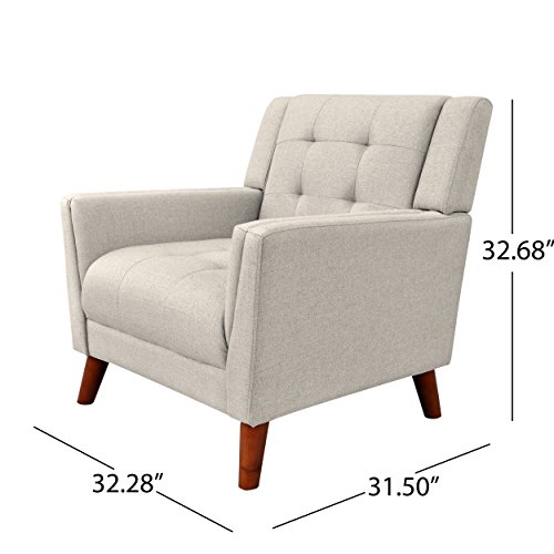 Christopher Knight Home Evelyn Mid Century Modern Fabric Arm Chair and Loveseat Set, Beige, Walnut