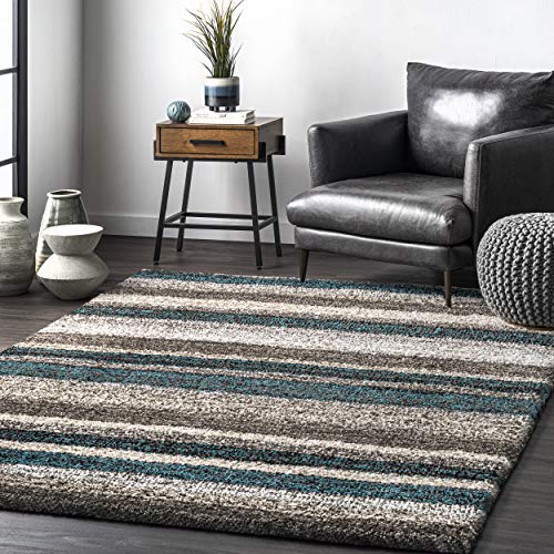 nuLOOM Drey Striped Shag Area Rug, 5' x 8', Blue Multi