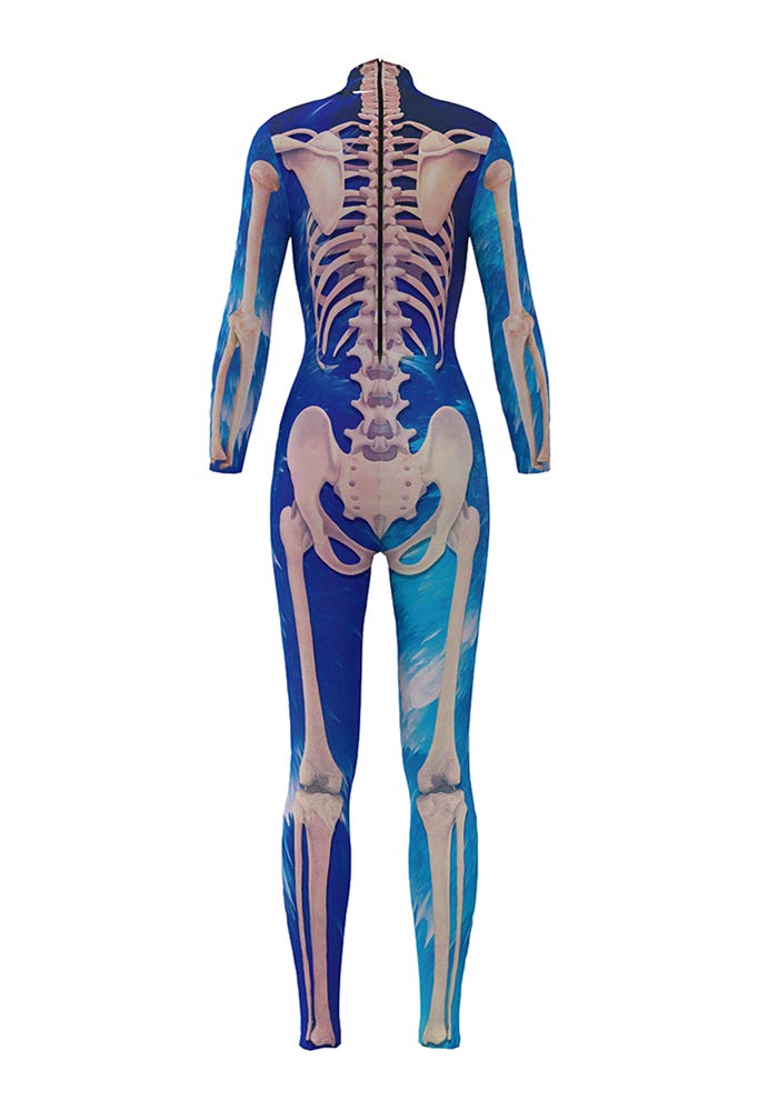 Honeystore Women's Halloween Skeleton Catsuit Costume 3D Stretch Skinny Bodysuit bds-97004 M