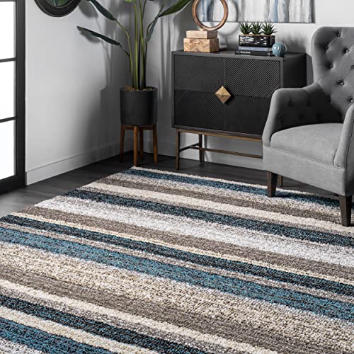 nuLOOM Drey Striped Shag Area Rug, 5' x 8', Blue Multi