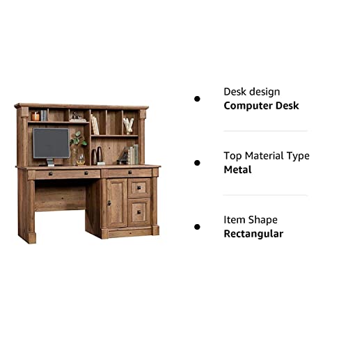 Sauder Palladia Desk with Hutch, L: 59.49" x W: 23.54" x H: 56.5", Vintage Oak Finish
