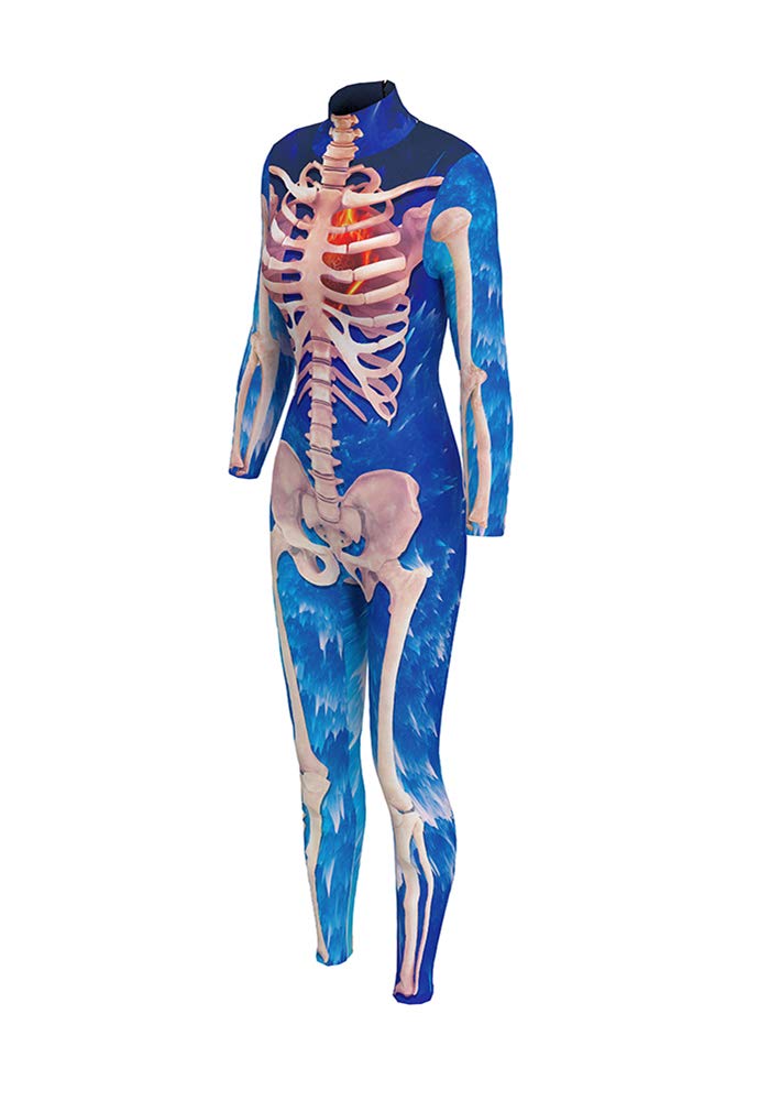 Honeystore Women's Halloween Skeleton Catsuit Costume 3D Stretch Skinny Bodysuit bds-97004 M