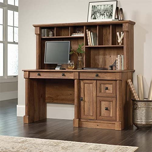 Sauder Palladia Desk with Hutch, L: 59.49" x W: 23.54" x H: 56.5", Vintage Oak Finish