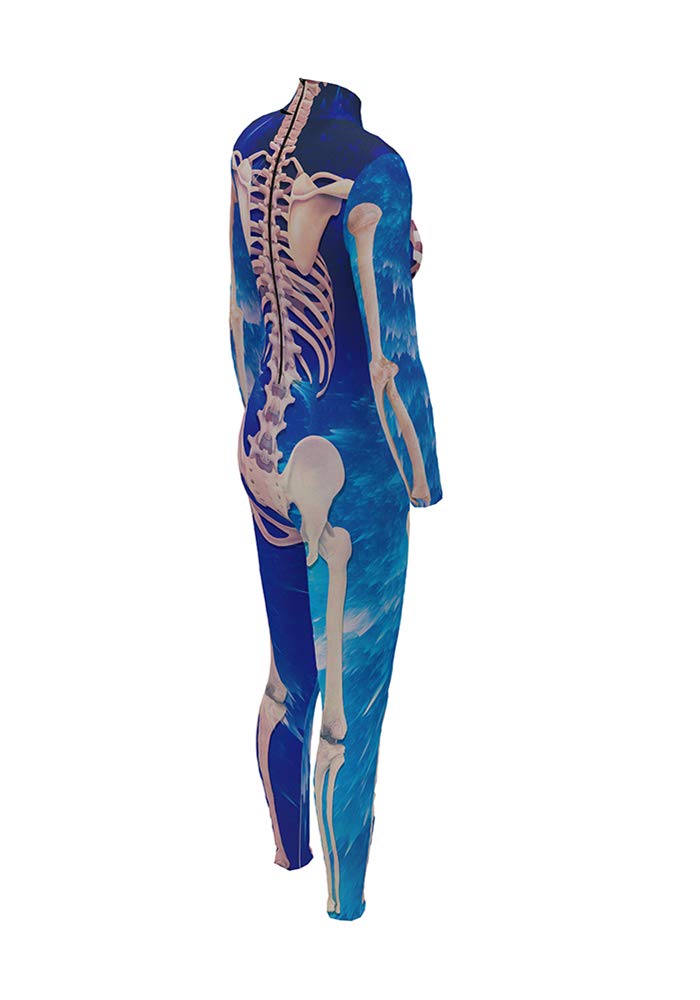 Honeystore Women's Halloween Skeleton Catsuit Costume 3D Stretch Skinny Bodysuit bds-97004 M