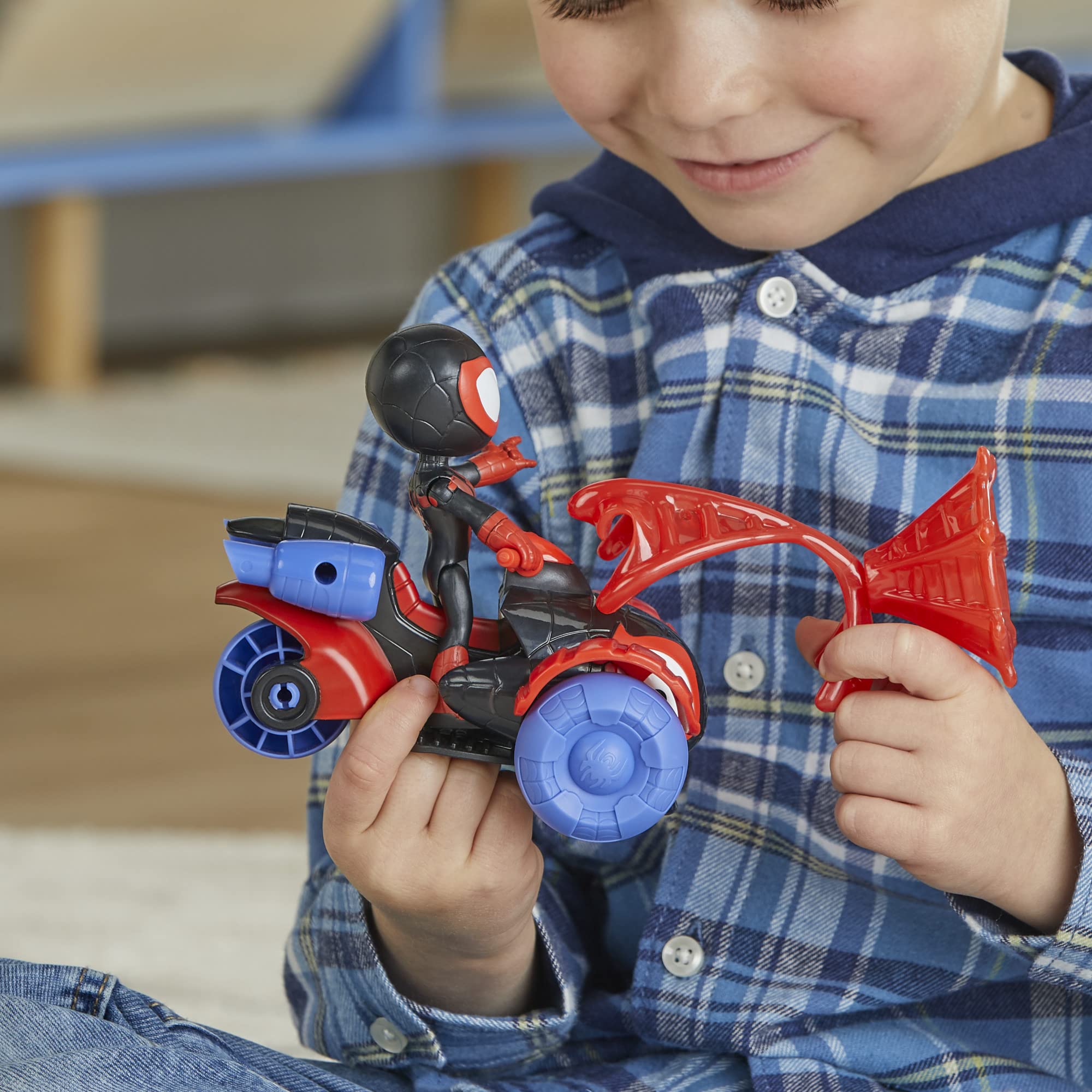 Spidey and His Amazing Friends Miles Morales: Spider-Man Techno Racer Set, 4-Inch Scale Action Figure with Vehicle and Accessory, Marvel Preschool Toys, Easter Gifts, 3+
