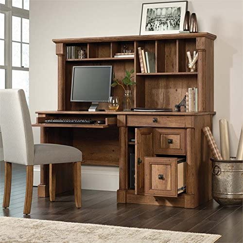 Sauder Palladia Desk with Hutch, L: 59.49" x W: 23.54" x H: 56.5", Vintage Oak Finish