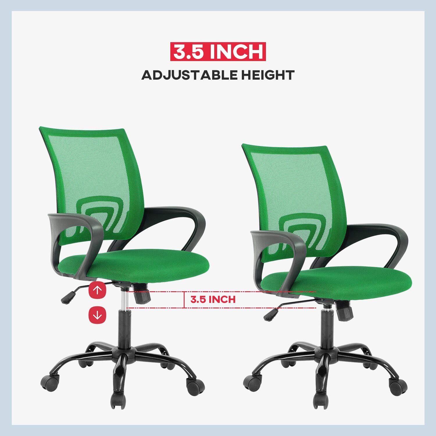 Home Office Chair Ergonomic Computer Chair,Mesh Desk Chair with Lumbar Support& Armrest, Adjustable Executive Office Chairs, Mid Back Task Chair Swivel Rolling Seat for Work, Green