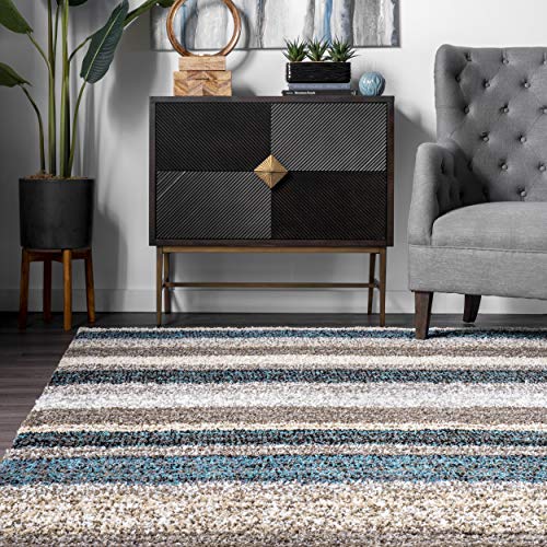 nuLOOM Drey Striped Shag Area Rug, 5' x 8', Blue Multi