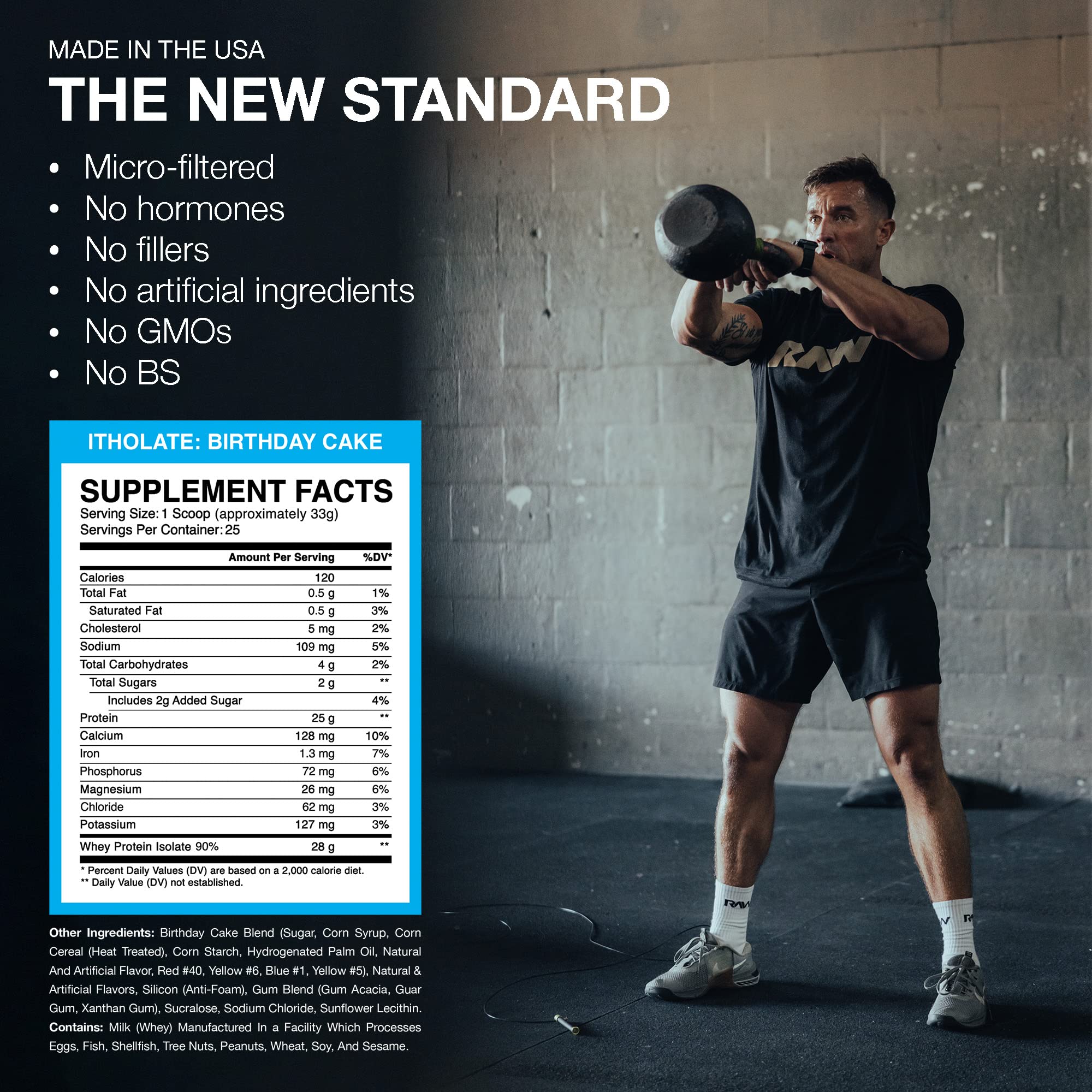RAW Whey Isolate Protein Powder, Birthday Cake (CBUM Itholate Protein) - 100% Grass-Fed Sports Nutrition Powder for Muscle Growth & Recovery - Low-Fat, Low Carb - 25 Servings