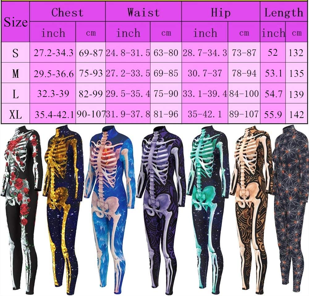 Honeystore Women's Halloween Skeleton Catsuit Costume 3D Stretch Skinny Bodysuit bds-97004 M