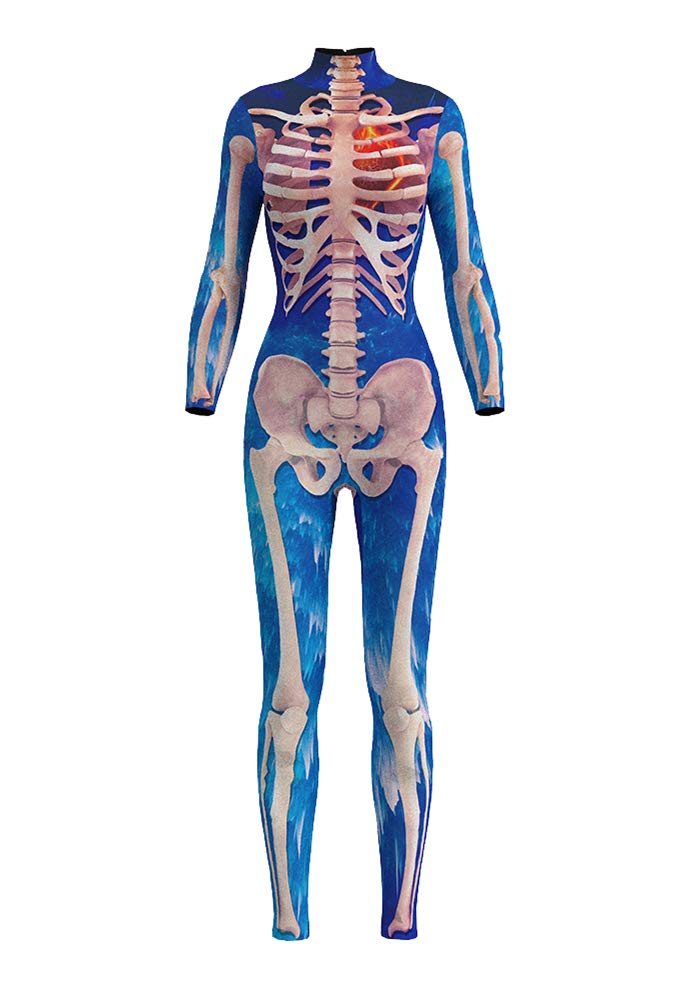 Honeystore Women's Halloween Skeleton Catsuit Costume 3D Stretch Skinny Bodysuit bds-97004 M
