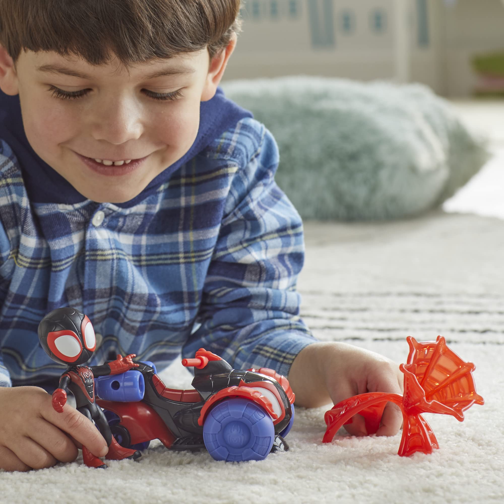 Spidey and His Amazing Friends Miles Morales: Spider-Man Techno Racer Set, 4-Inch Scale Action Figure with Vehicle and Accessory, Marvel Preschool Toys, Easter Gifts, 3+