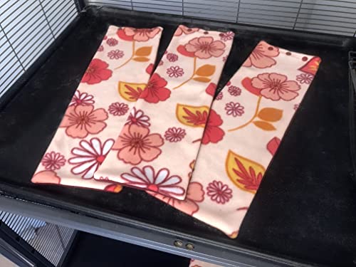 Handmade Fleece Cage Liners for Midwest Double Critter/Ferret Nation, Full set 7-pieces, Rats, Ferrets, Chinchillas, other small animals (Fall Floral on Pink, Maroon)