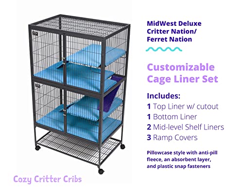 Handmade Fleece Cage Liners for Midwest Double Critter/Ferret Nation, Full set 7-pieces, Rats, Ferrets, Chinchillas, other small animals (Fall Floral on Pink, Maroon)