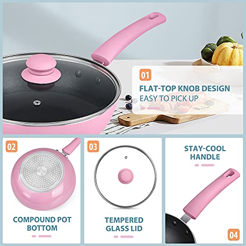 SHINEURI Frying Pans 6 Pieces Nonstick Cookware Set 9.5β and 11β Frying Pan Skillet Pan and Wok with Lid Ceramic Cookware Set