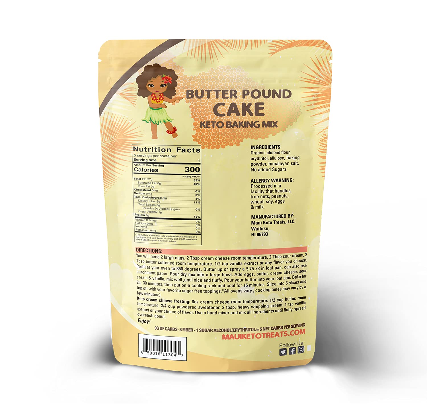Maui Keto Treats Butter Pound Cake Mix – Gluten Free, Low Carb Prepared with Almond Flour – 7.5 Oz (Butter Pound Cake)