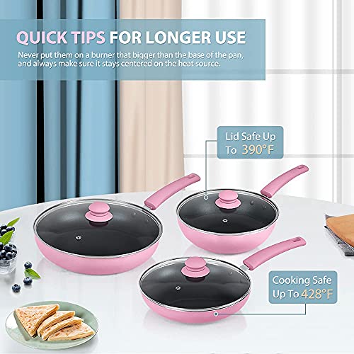 SHINEURI Frying Pans 6 Pieces Nonstick Cookware Set 9.5β and 11β Frying Pan Skillet Pan and Wok with Lid Ceramic Cookware Set