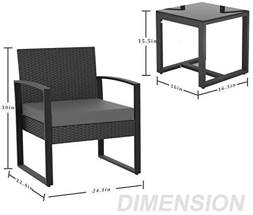 KHOLH 3 Pieces Patio Furniture Set Modern Bistro Set Outdoor Rattan Porch Chair Conversation Sets with Coffee Table