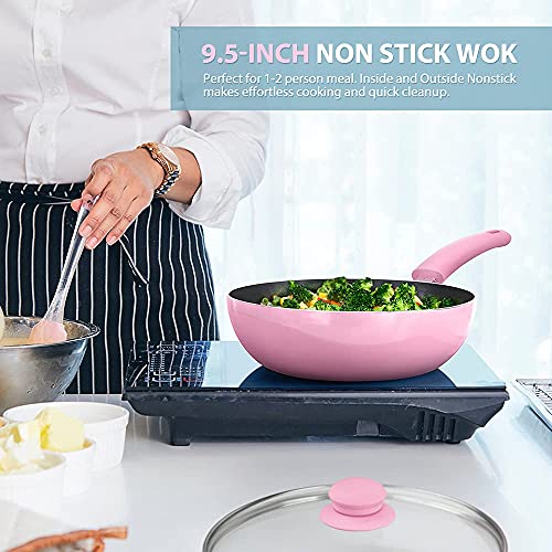 SHINEURI Frying Pans 6 Pieces Nonstick Cookware Set 9.5β and 11β Frying Pan Skillet Pan and Wok with Lid Ceramic Cookware Set