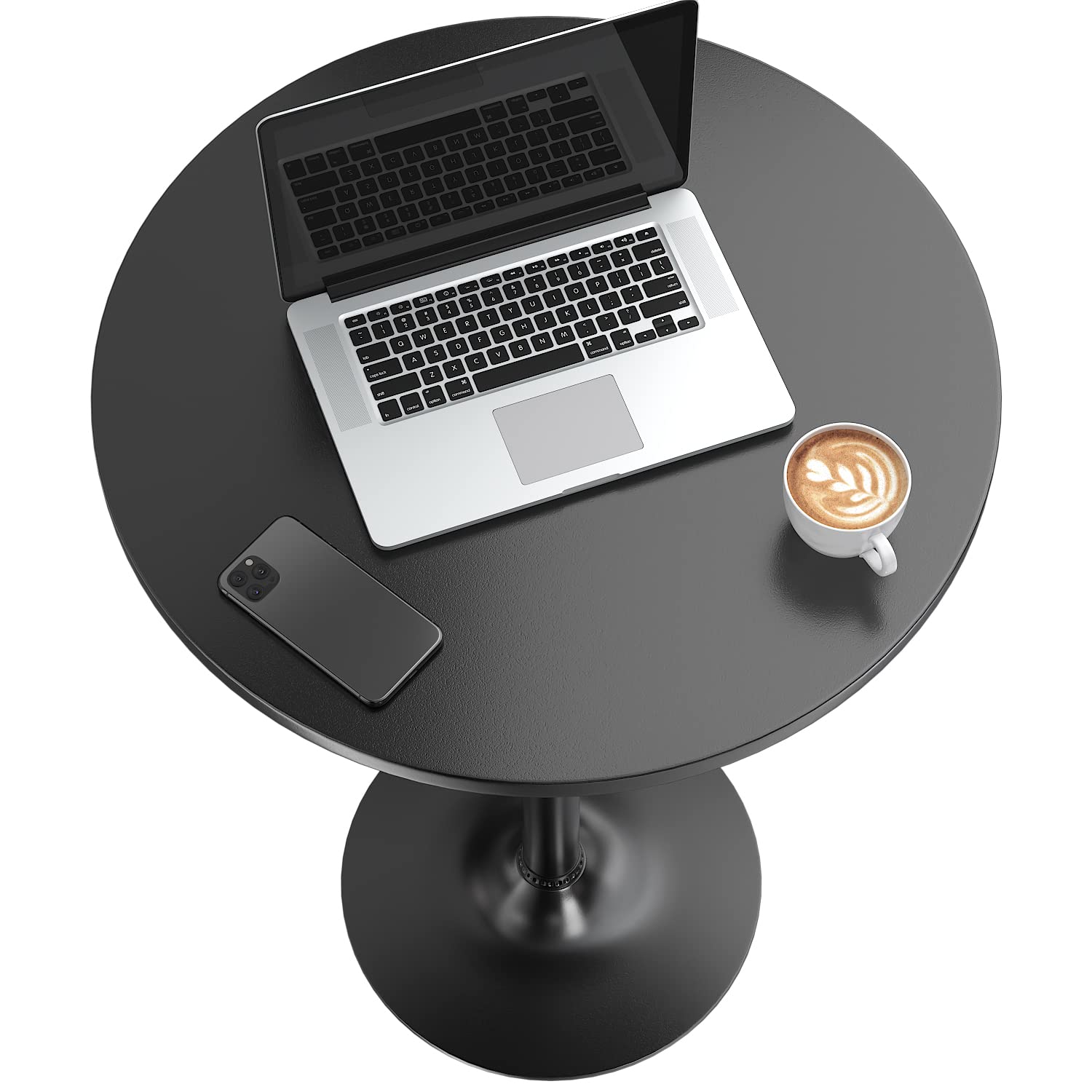 Furmax Bistro Pub Table 2 Pack Round Bar Height Cocktail Table Metal Base MDF Top Obsidian Table with Black Leg 23.8-Inch Top, 39.5-Inch Height (Black)