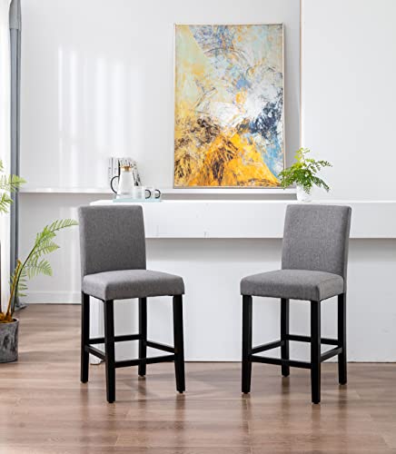 LSSPAID Bar Stools, Kitchen Island Wood Bar Chairs, Fabric Counter Height bar Stool, Fabric Upholstered Barstools, Grey, Set of 2