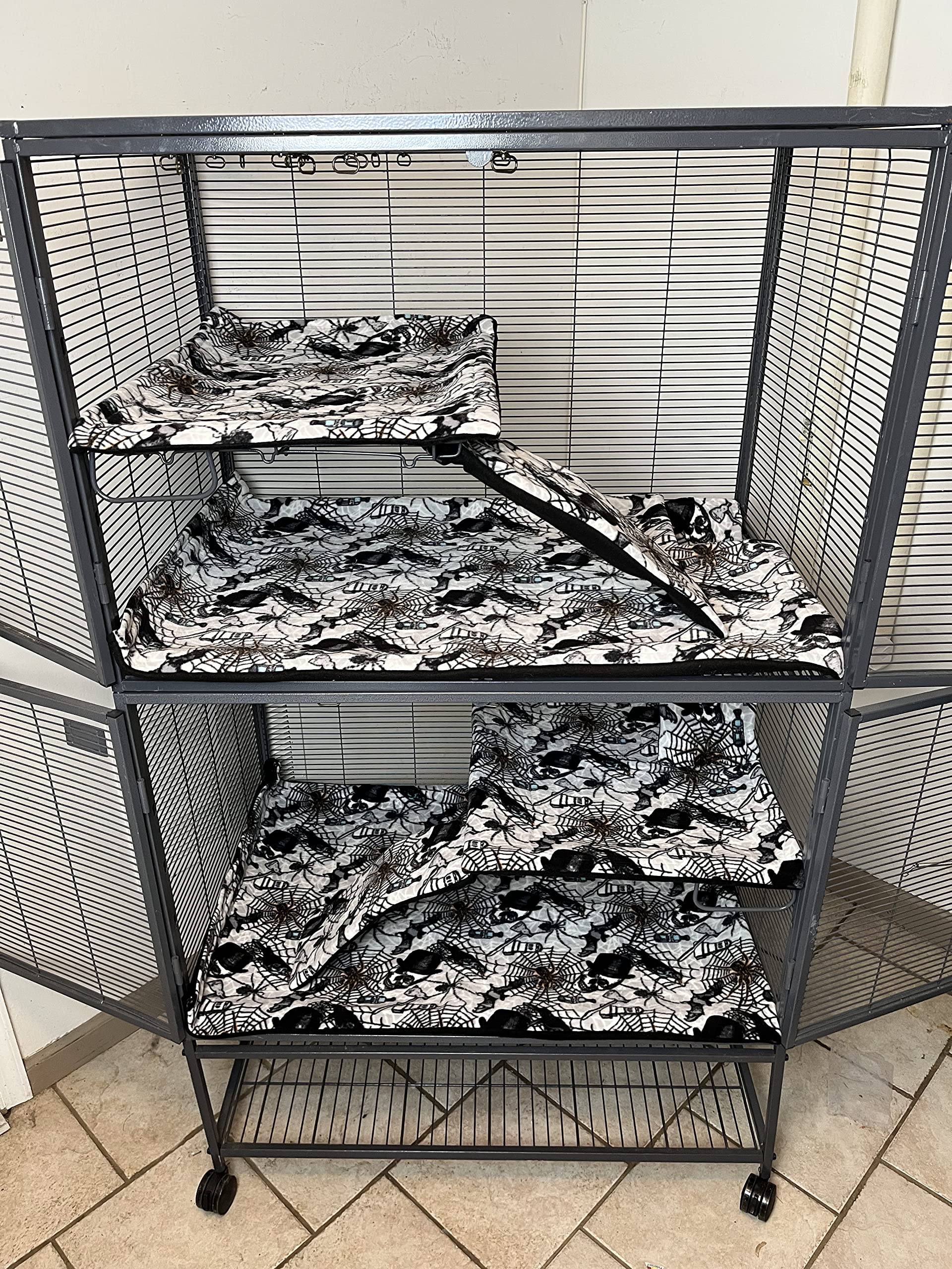 Small Animal Fleece Cage Liners"Spooky Halloween Symbols" Midwest Double Critter/Ferret Nation, Full set 7-pieces